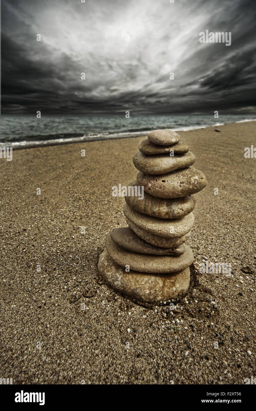 Stone tower on the beach Stock Photo - Alamy