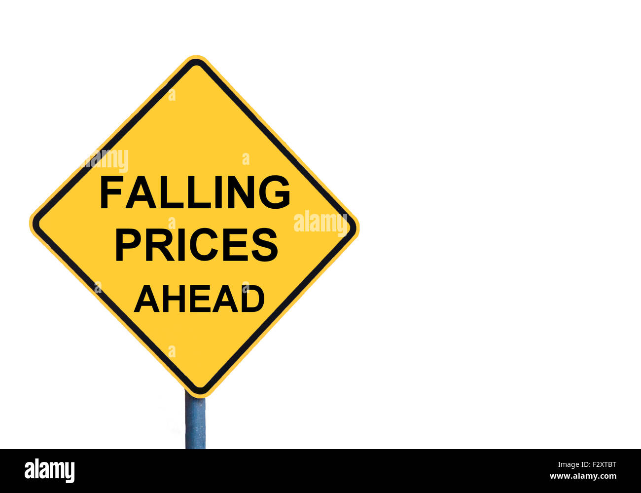 Yellow roadsign with FALLING PRICES AHEAD message isolated on white ...
