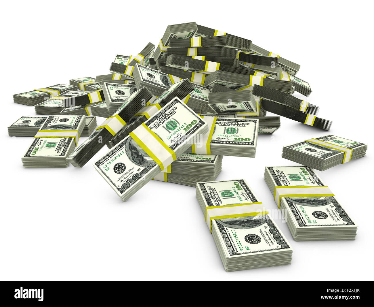 bunch packs of dollars on a white background Stock Photo - Alamy