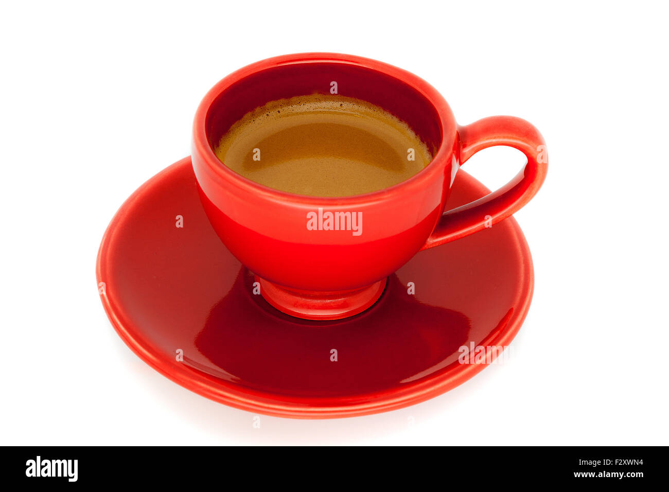 A red cup of Italian espresso. Horizontal photo on a white background ...