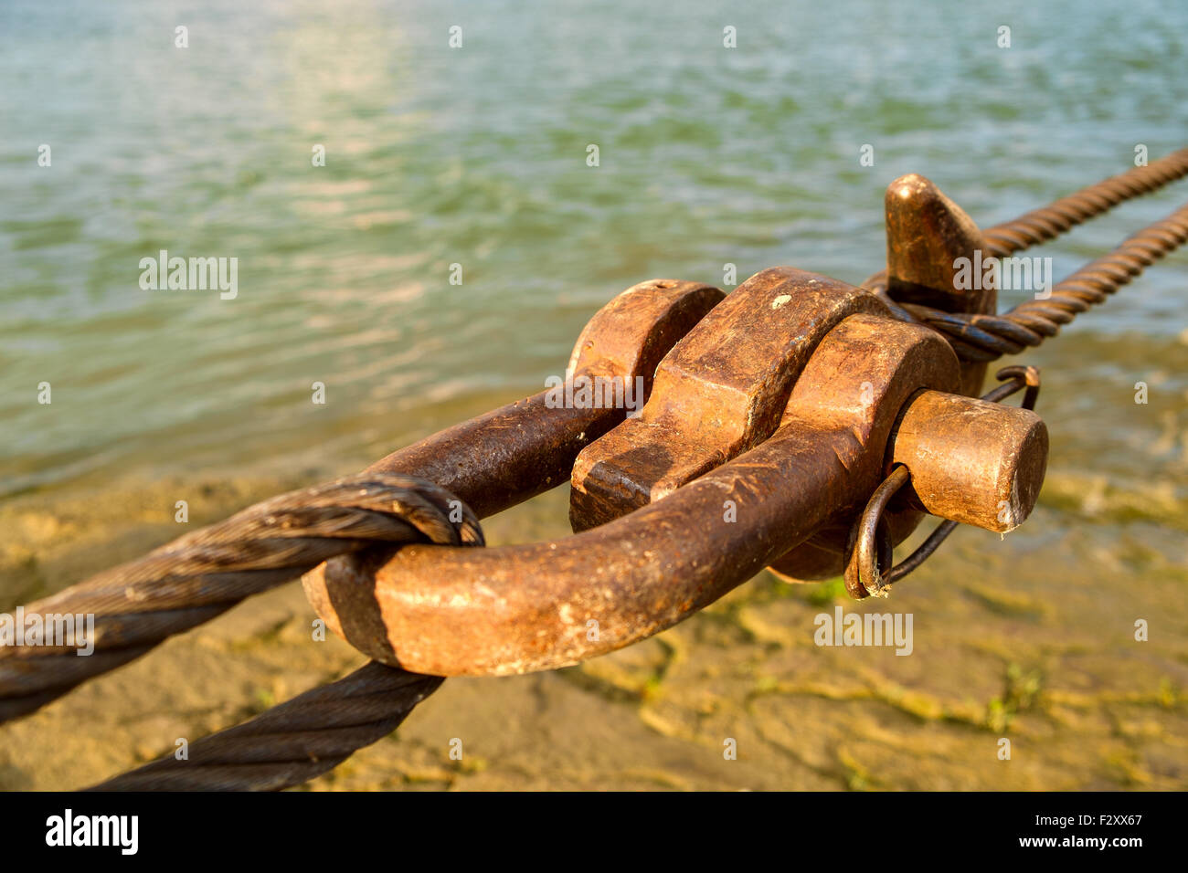steel wire rope full of greasy dirt and connection fasteners Stock ...