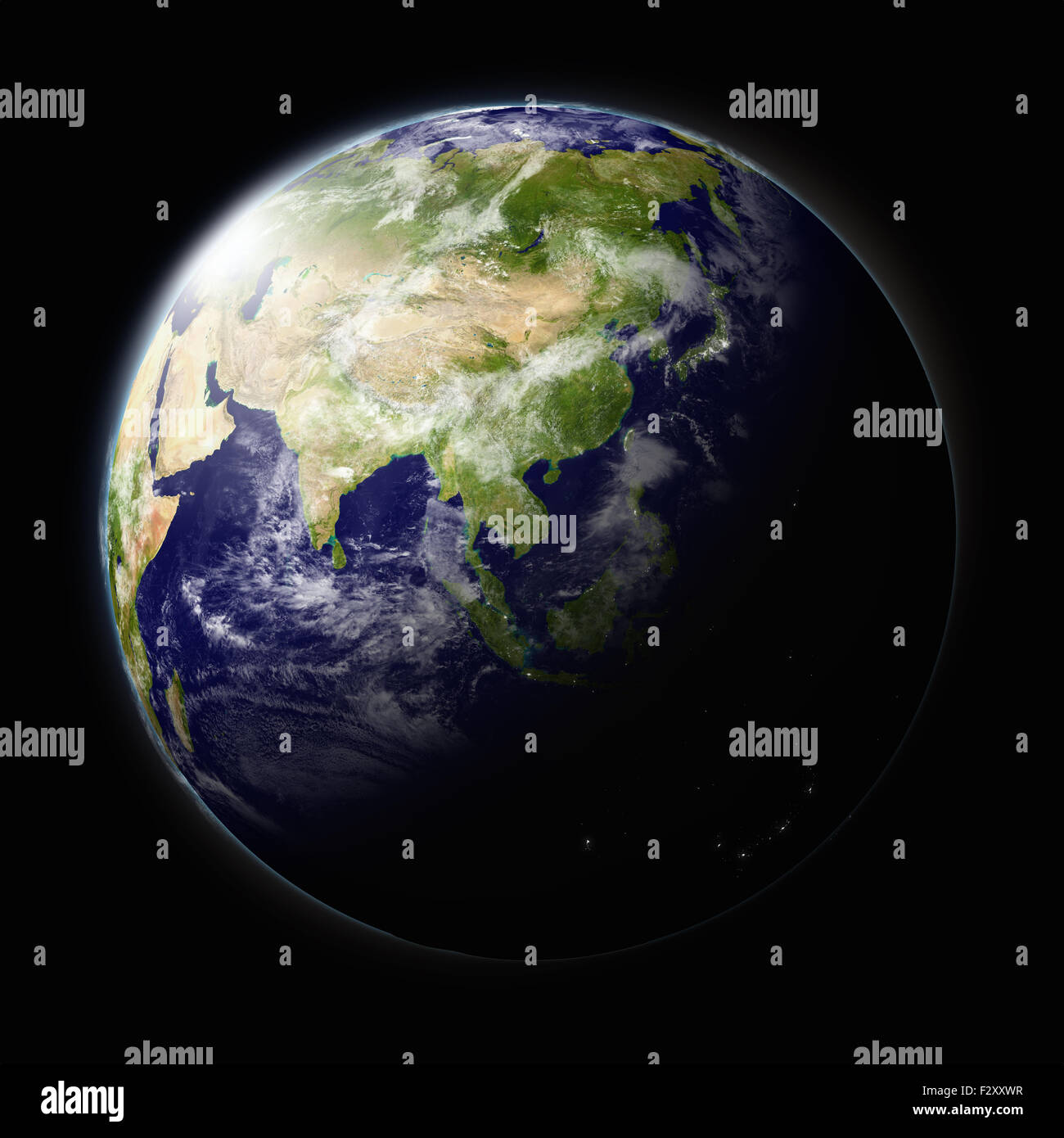 Realistic illustration of planet Earth as seen from space facing ...