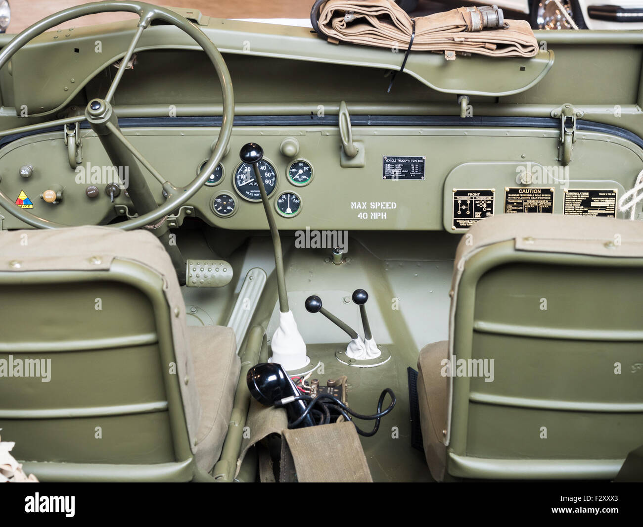 Dashboard of an old green military jeep Stock Photo - Alamy