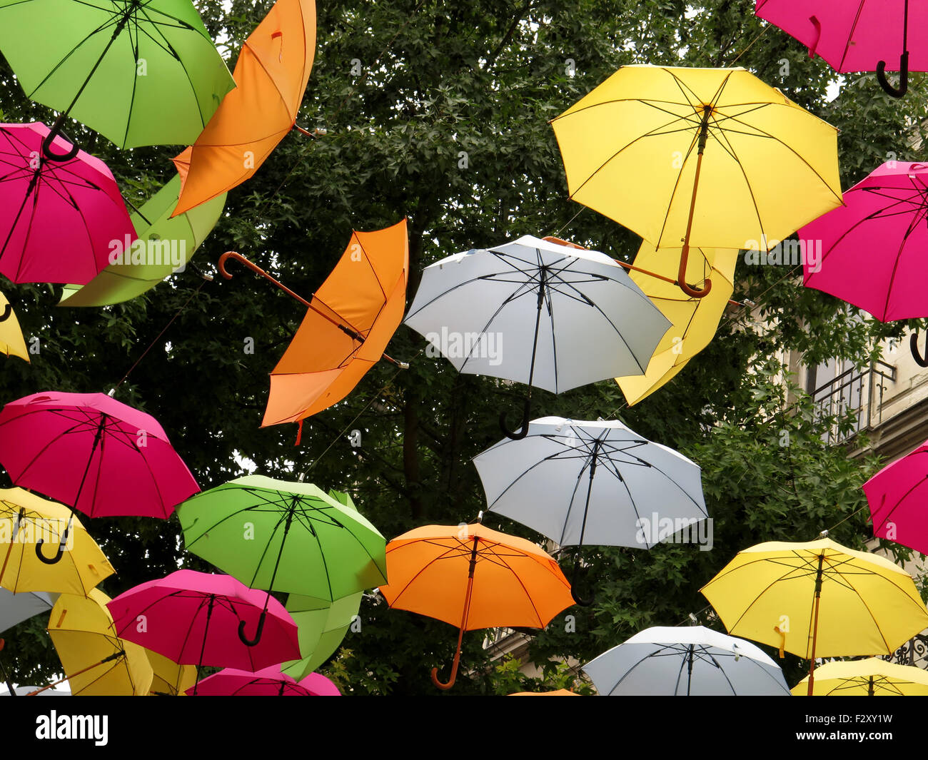 Umbrella display in shopping street in Saumur, France Stock Photo - Alamy