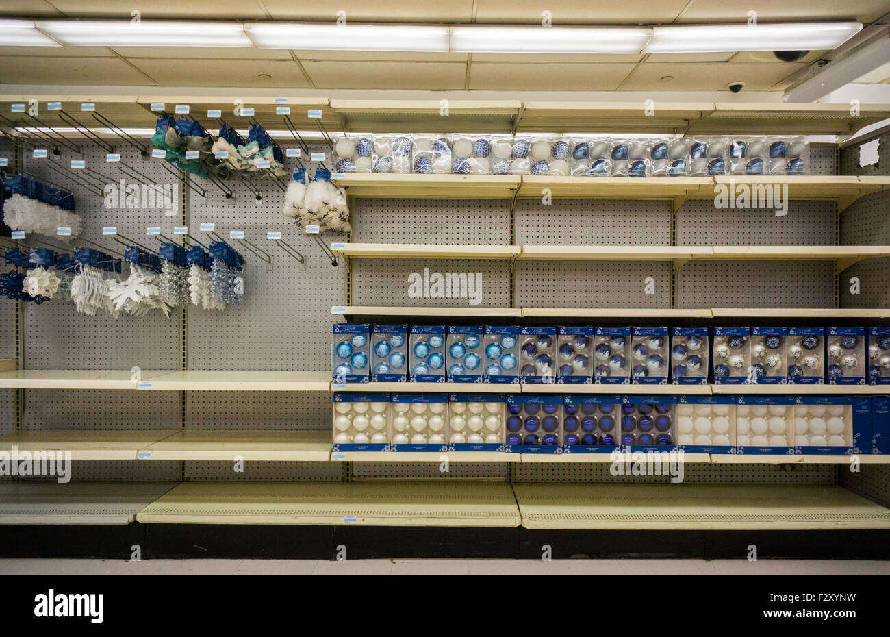 An unfinished seasonal Christmas display in a KMart store in New York ...