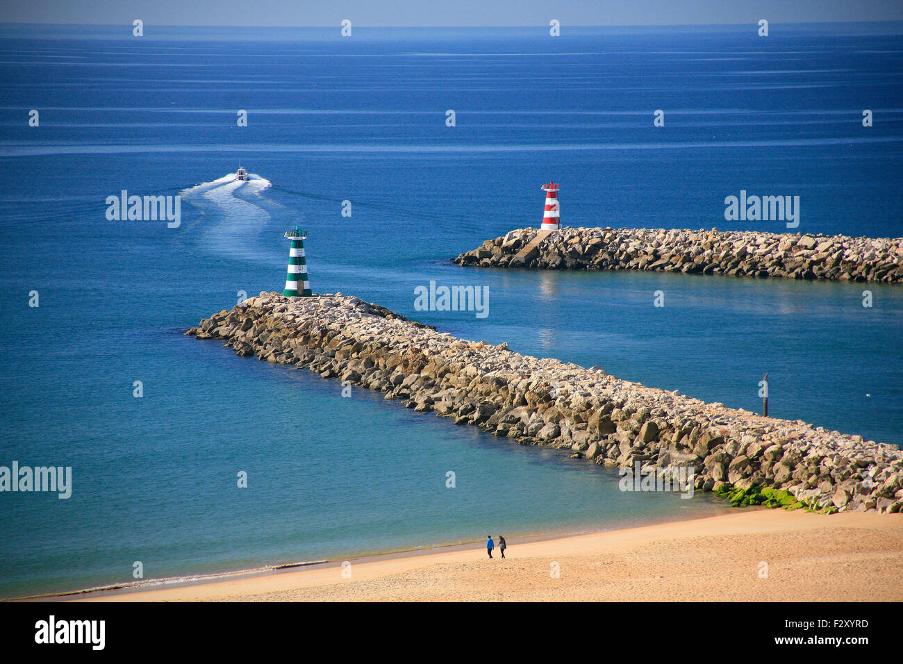 Boat leaving marina, harbour, port entrance with port and starboard ...
