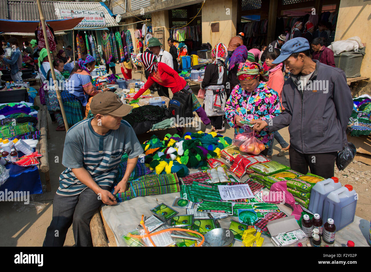 Ethnic Hmong tribe, shopping at Muong Hum market, Vietnam Stock Photo ...