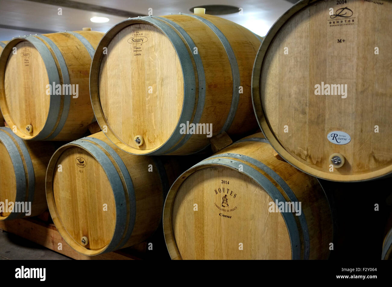 French Oak Barrels in cellar of a French Chateau Stock Photo - Alamy