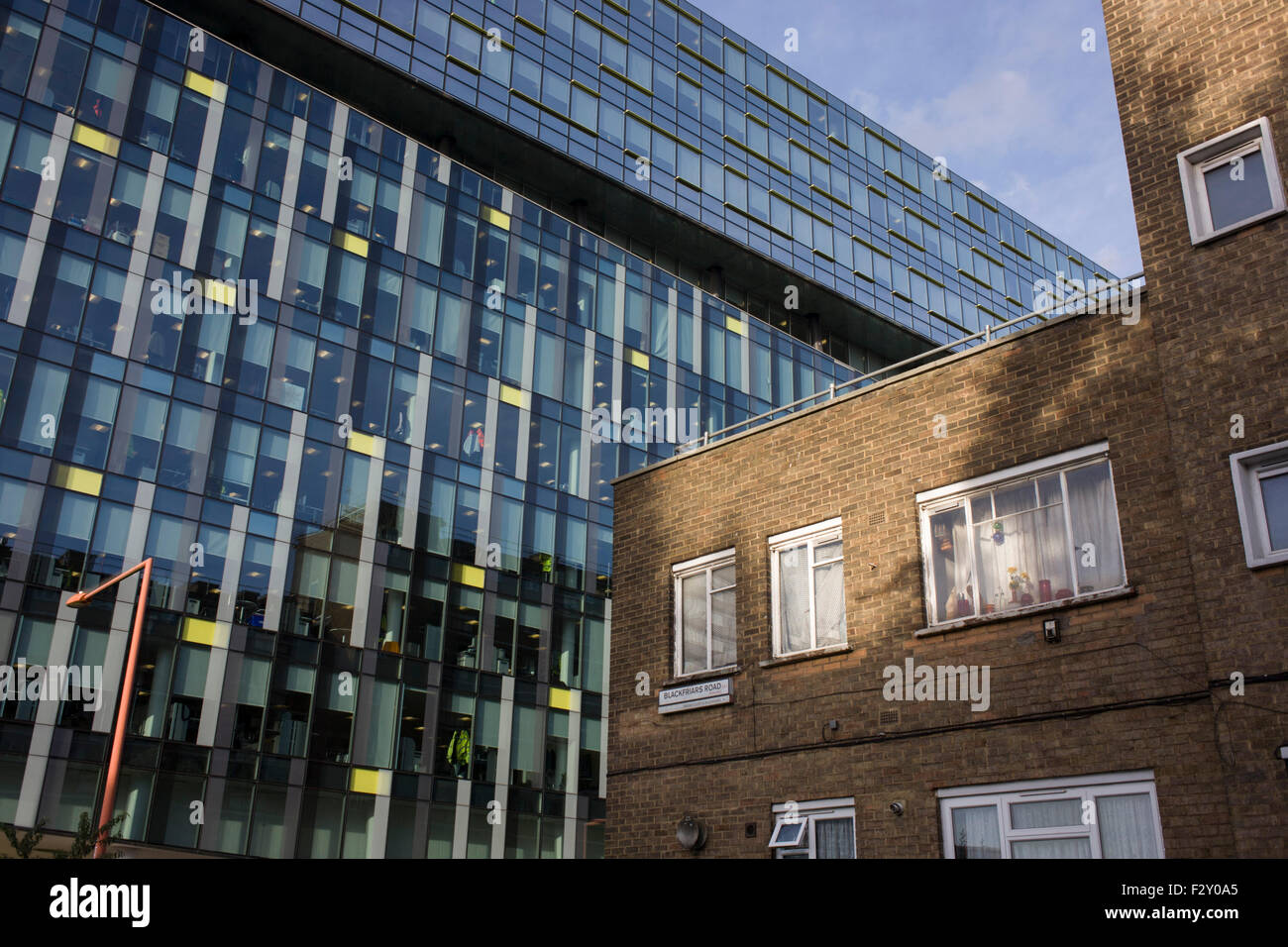1960s architecture of Rowland Hill House in Southwark with modern plate ...