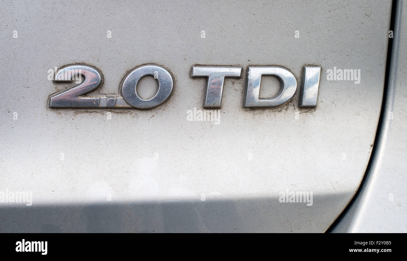 Wolfsburg, Germany. 25th Sep, 2015. The lettering 2.0 TDI (Turbo diesel ...