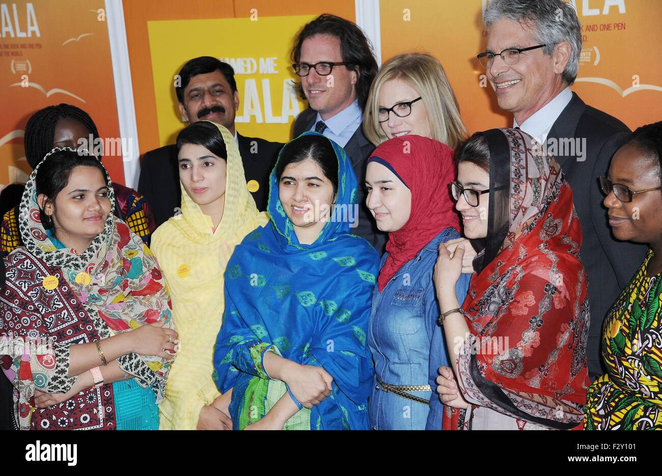 New York, NY, USA. 24th Sep, 2015. Ziauddin Yousafzai, Malala Yousafzai at arrivals for HE NAMED ...