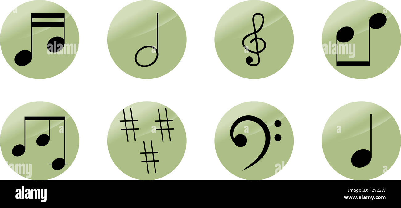 Icons of musical signs. Note symbol, vintage retro label, art abstract ...