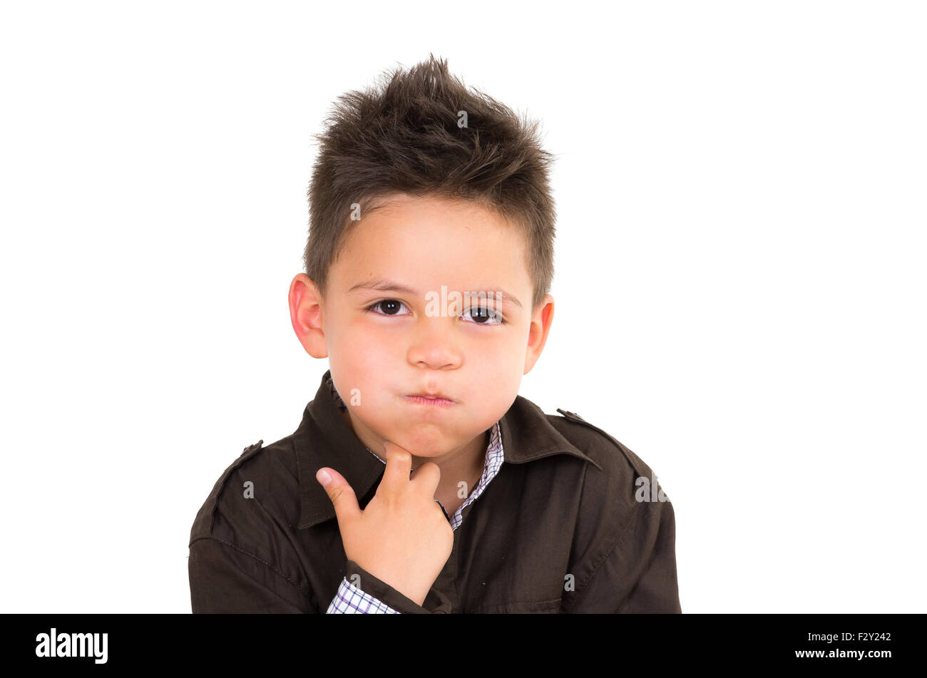 Cute little boy isolated thinking over white background Stock Photo - Alamy