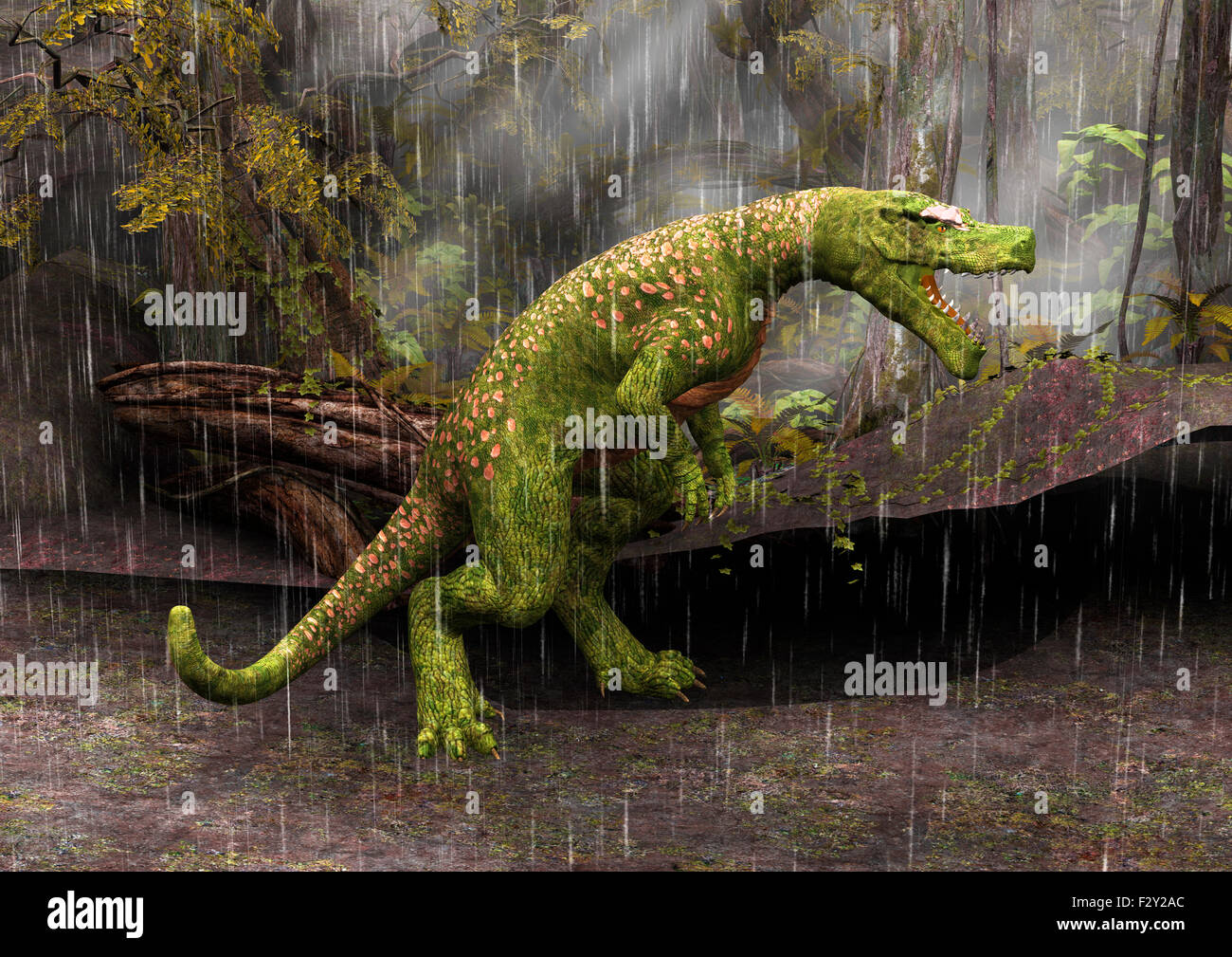 Tyrannosaurus Rex in the rain in a fantasy forest Stock Photo - Alamy