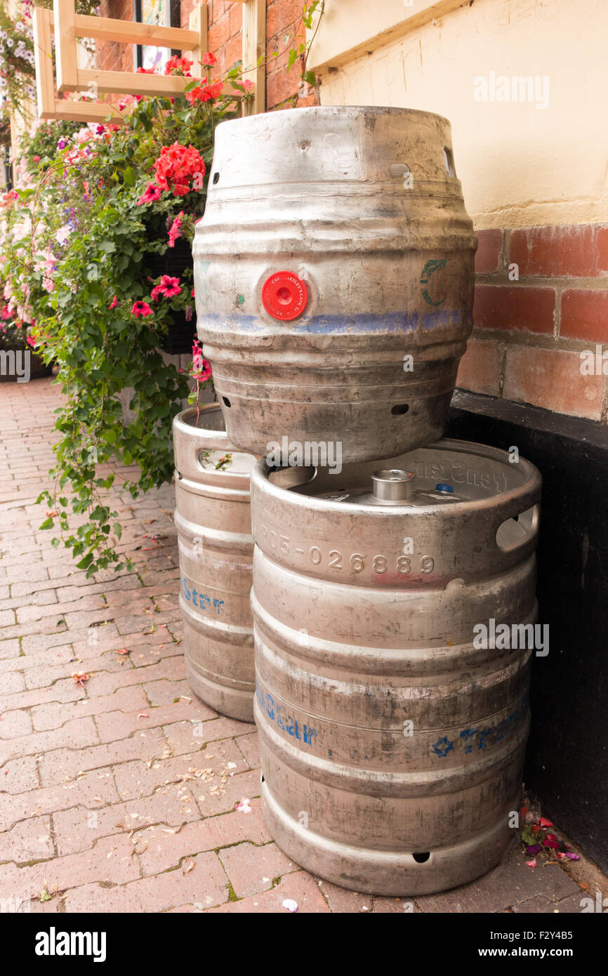 Three barrels outside a public house Stock Photo - Alamy
