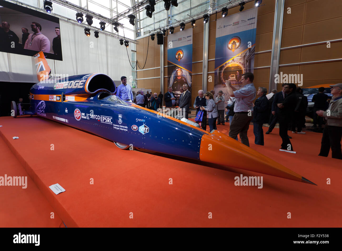 Wide-angle three-quarter, view of the Bloodhound Supersonic car, at is ...