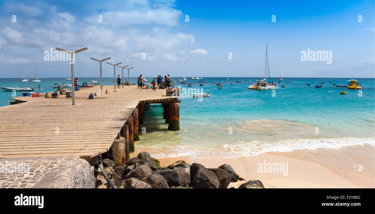 Santa Maria beach pontoon in Sal Island Cape Verde - Cabo Verde Stock ...