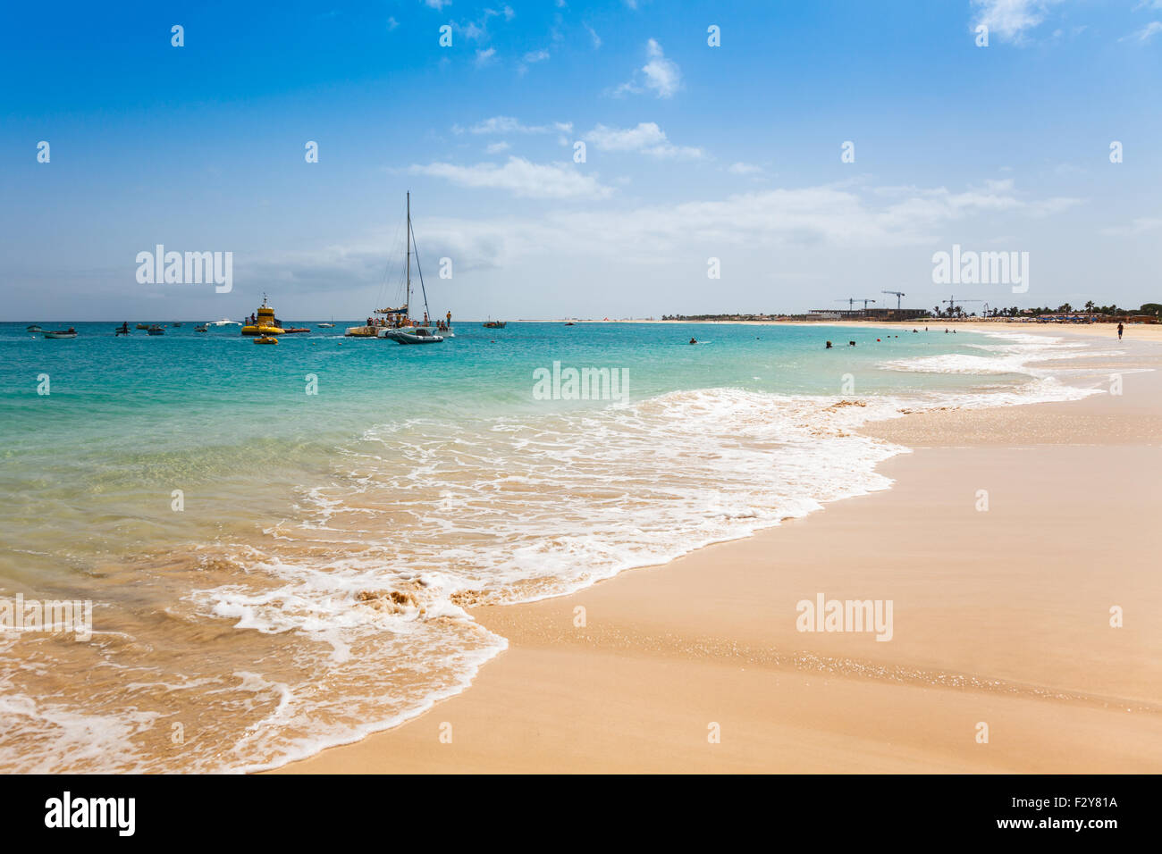 Aerial view of Santa Maria beach in Sal Island Cape Verde - Cabo Verde ...