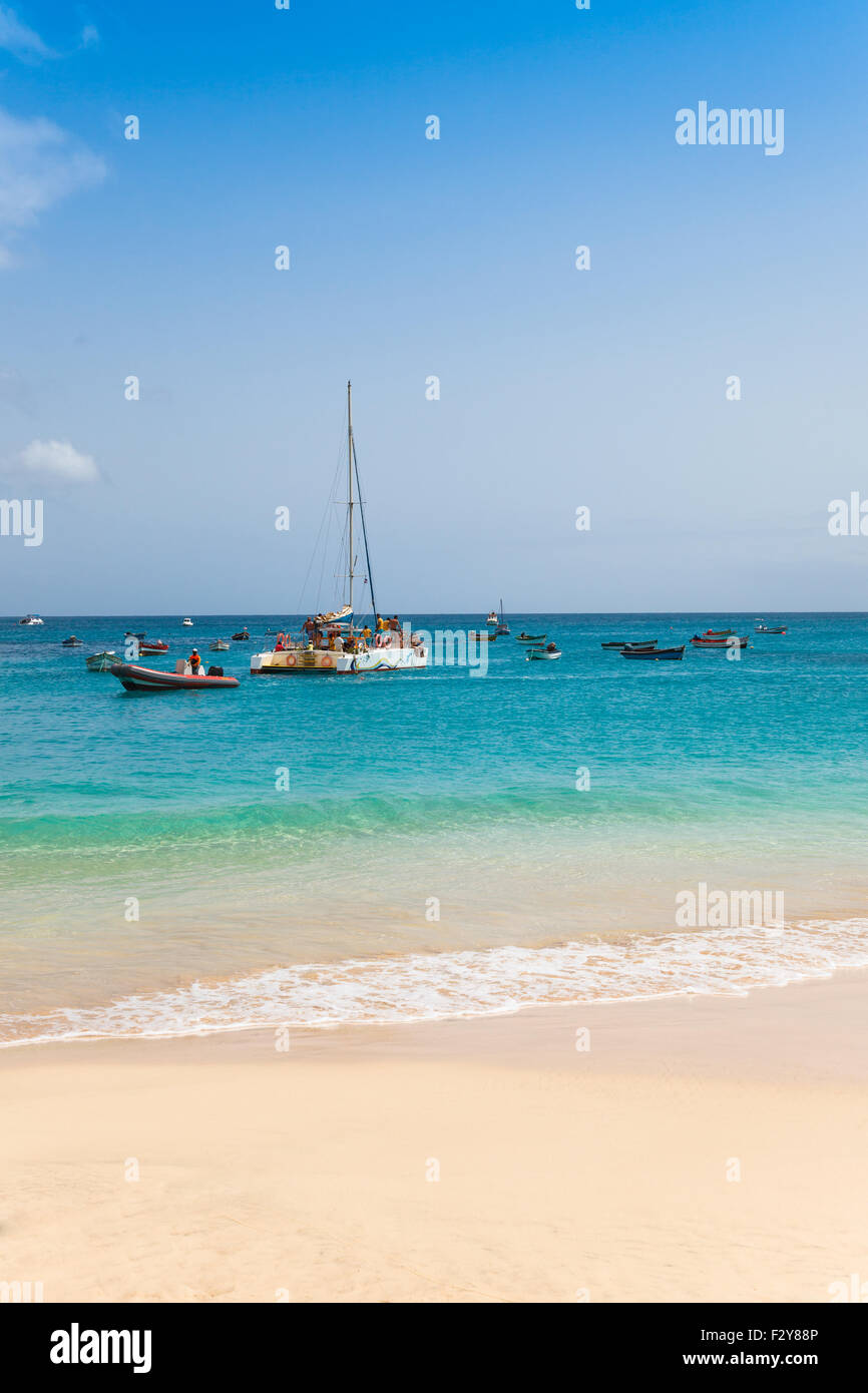 Aerial view of Santa Maria beach in Sal Island Cape Verde - Cabo Verde ...