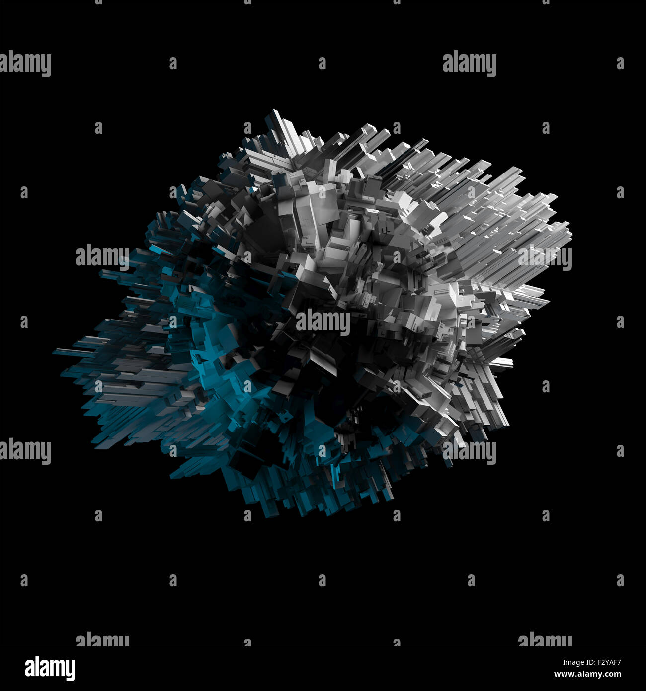 Abstract flying chaotic object with extruded surface isolated on black ...