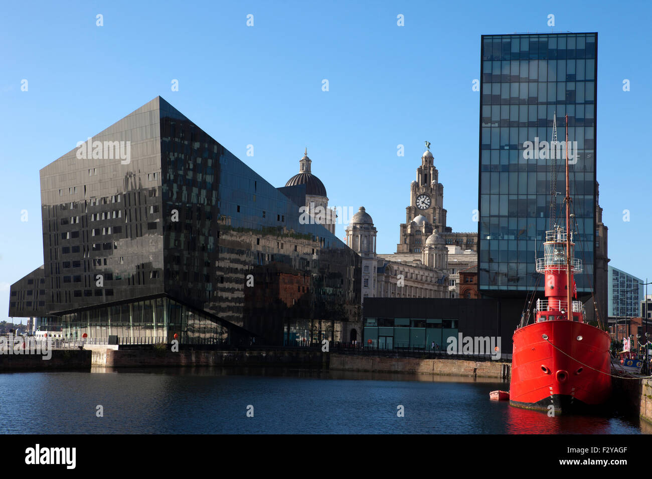 A wide angle view of Liverpool skyline on a bright sunny afternoon in ...