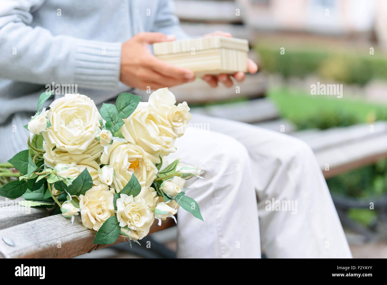 Nice man waiting on the bench Stock Photo - Alamy