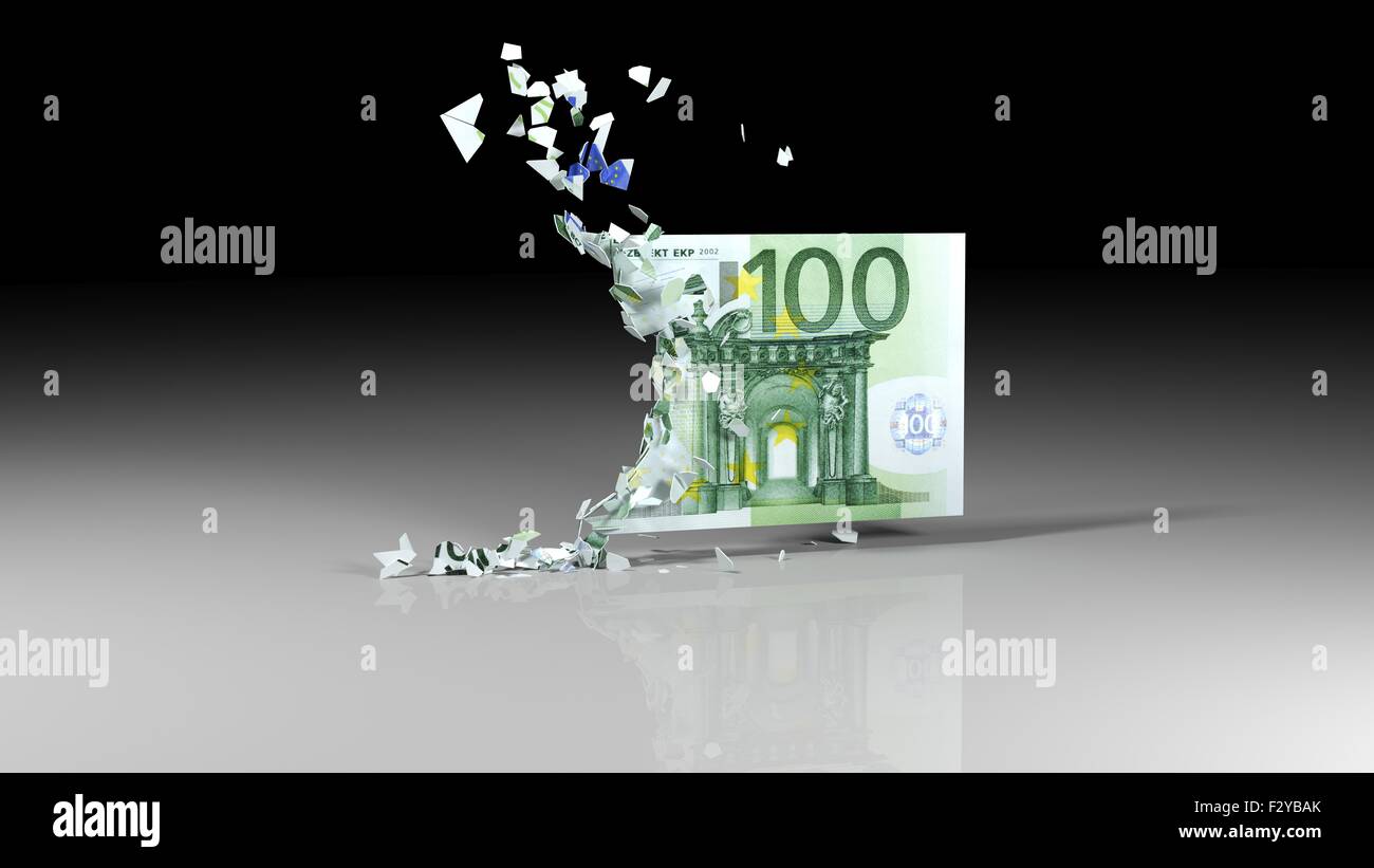 euro banknotes is falling apart as background for financial and economy ...