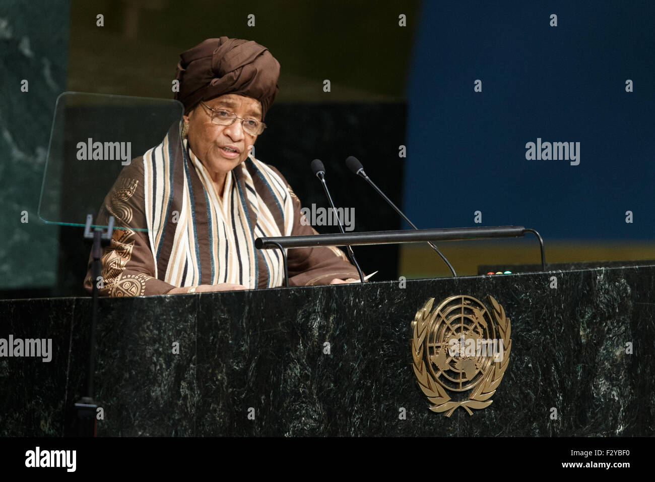New York, USA. 25th Sep, 2015. Liberia's President Ellen Johnson ...