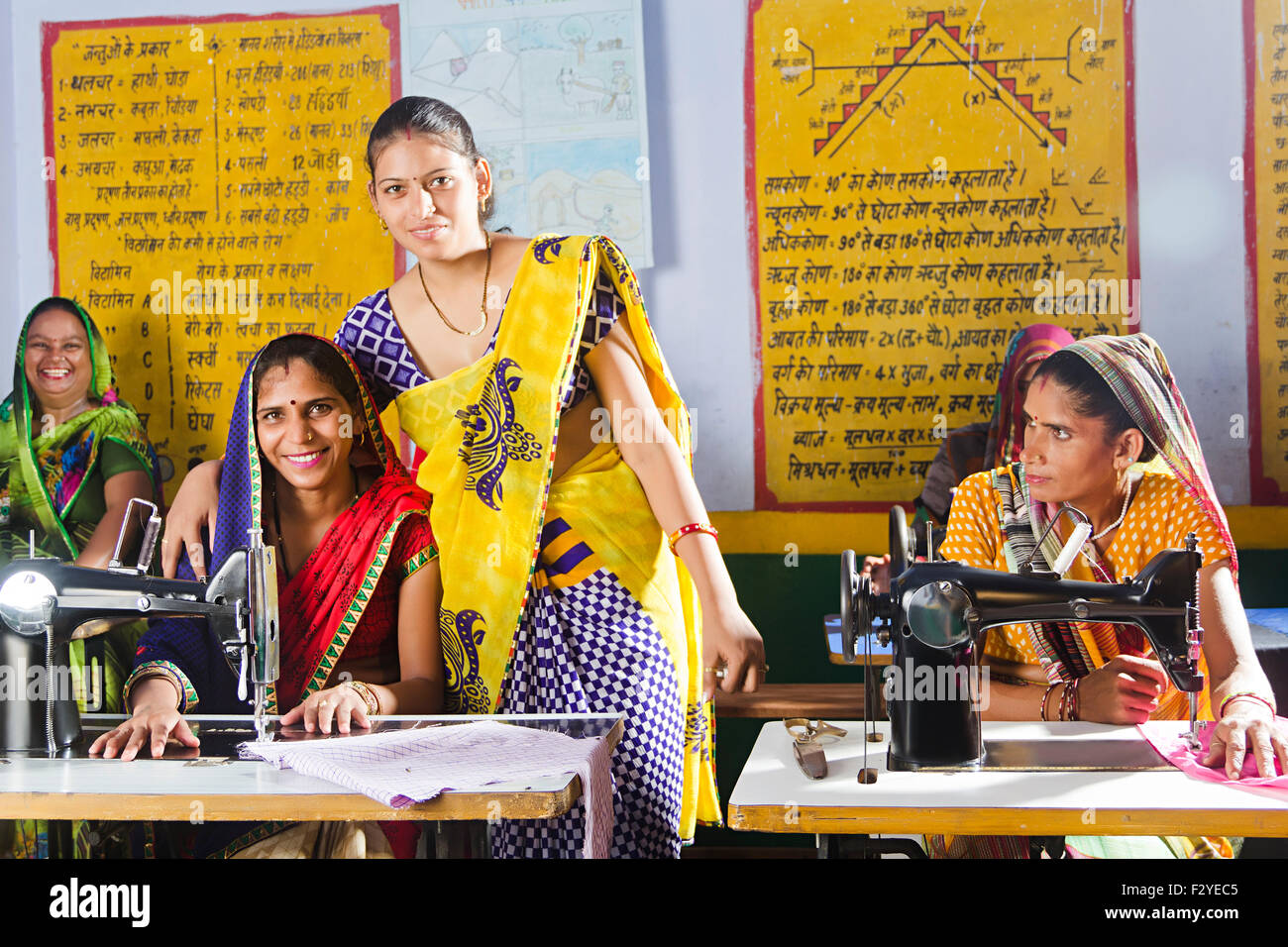 indian rural group crowds woman Worker Tailor Helping Manager Stock ...