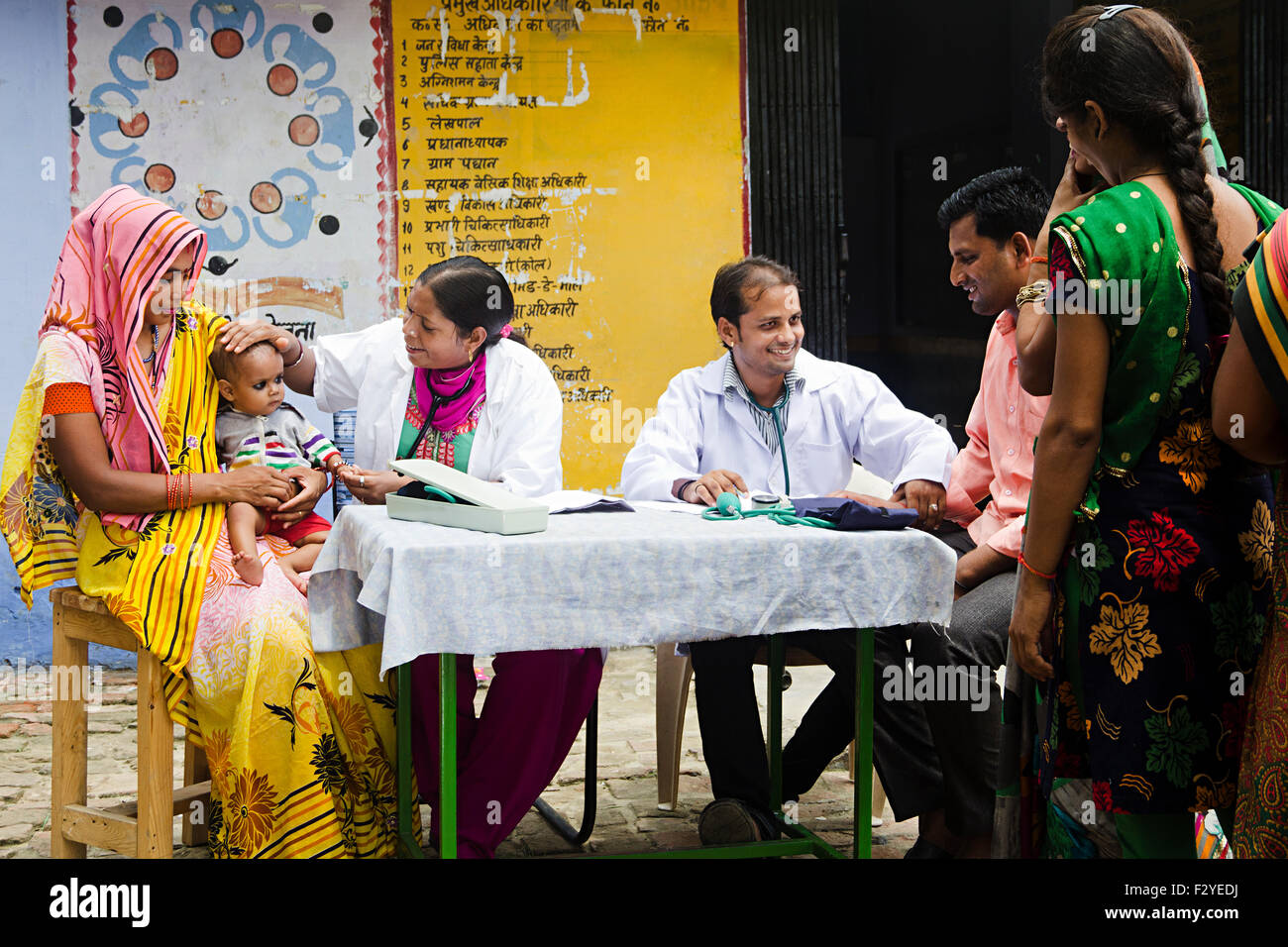 indian rural Villager group crowds Medical Dispensary Checking Stock ...