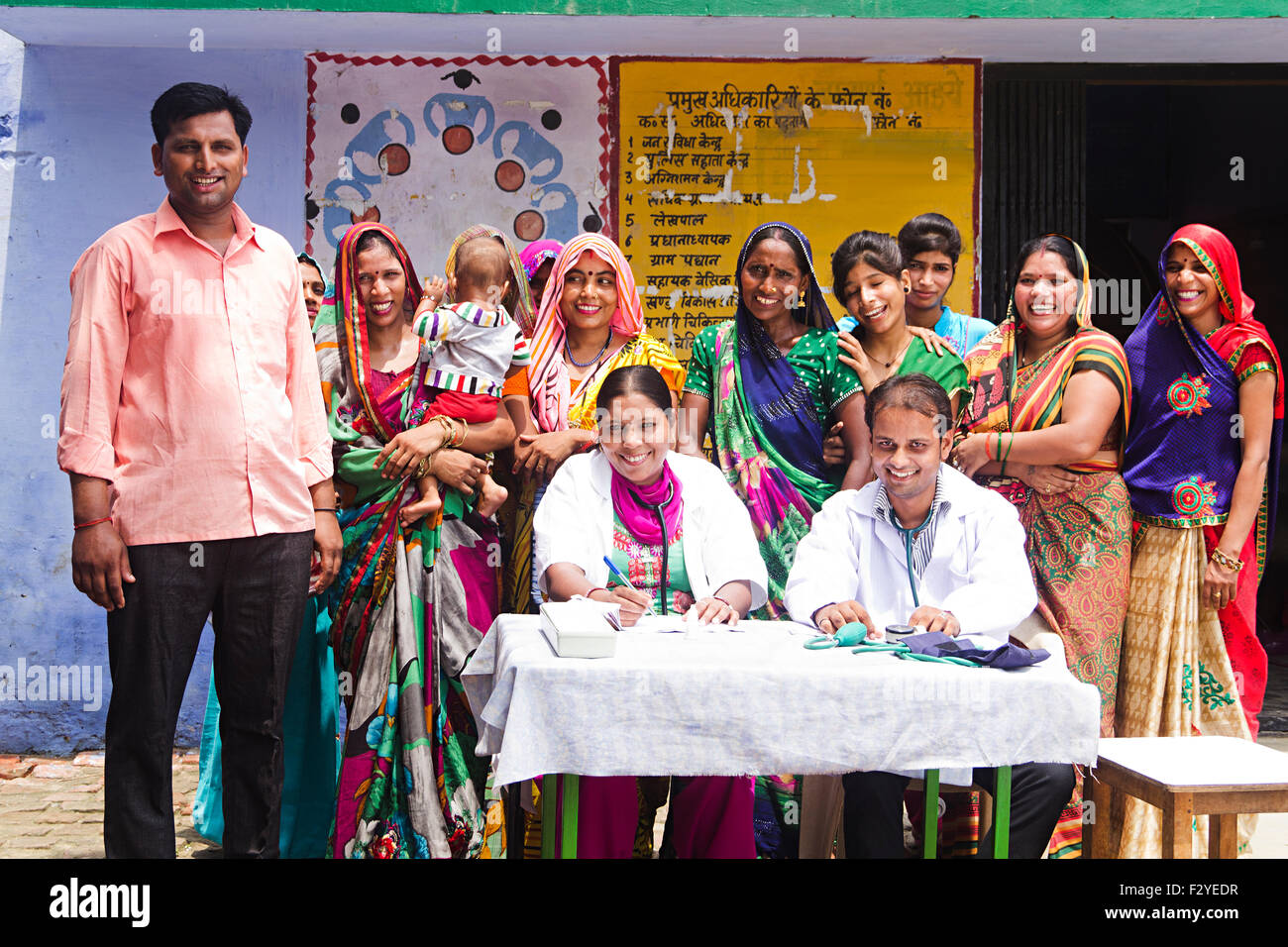 indian rural Villager group crowds Medical Dispensary Checking Stock ...