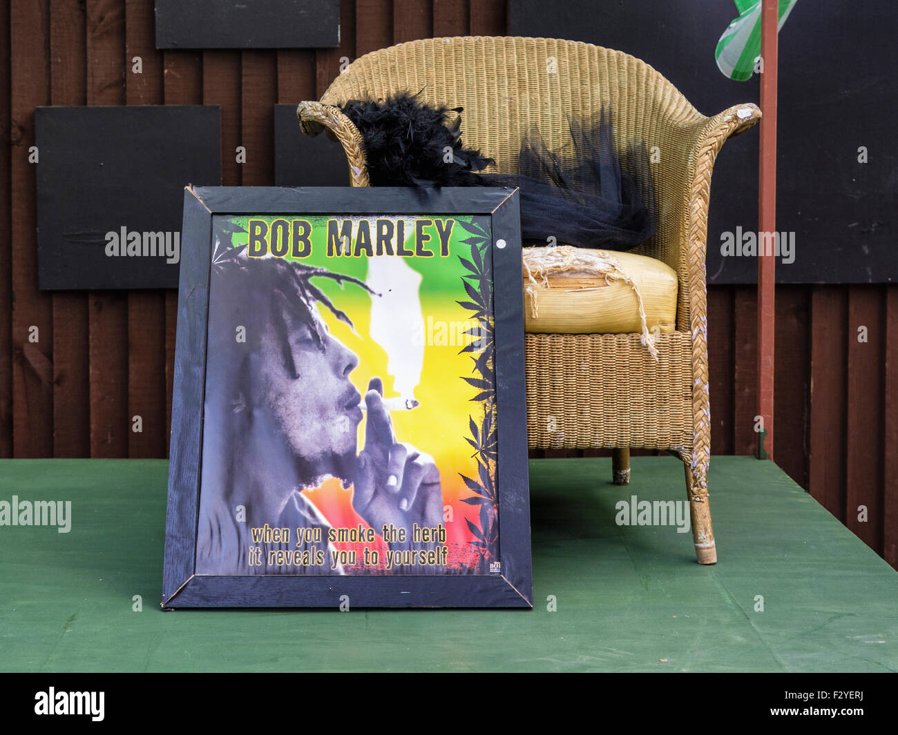 Flea Market, Greenwich, London. Bob Marley poster & old chair ...