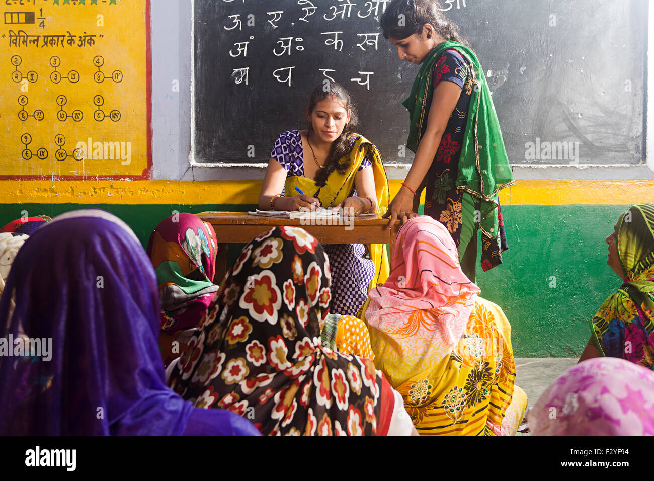 indian rural Villager group crowds womans Classroom Studying Stock ...