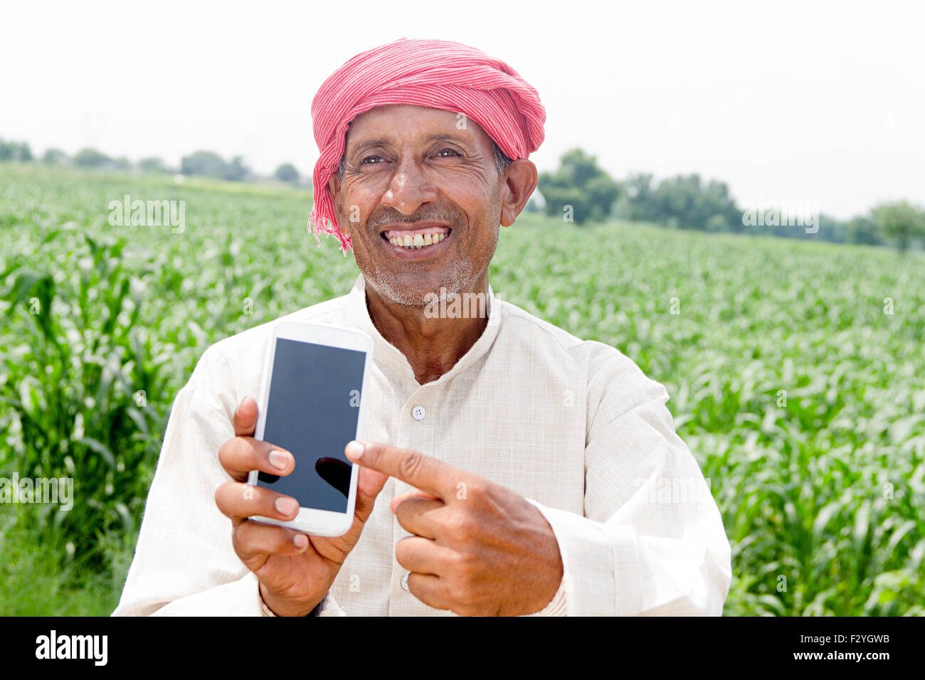 1 indian rural Senior farmer farm Mobile Phone Quality showing Stock ...