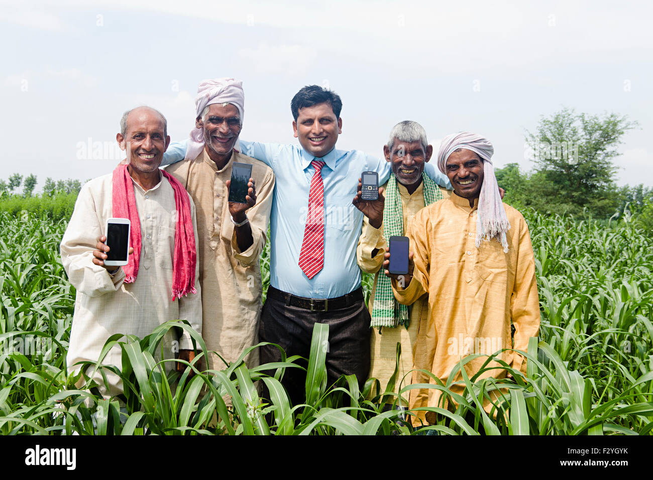 indian group crowds Business Man and rural farmer farm Mobile Phone ...
