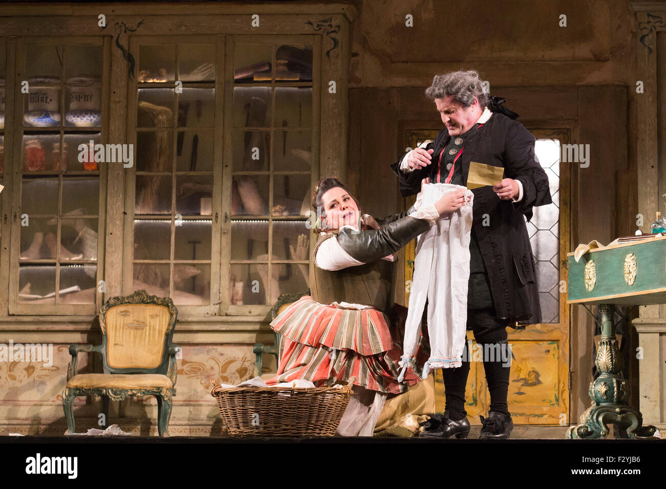London, UK. 25/09/2015. Katherine Broderick as Berta and Andrew Shore ...