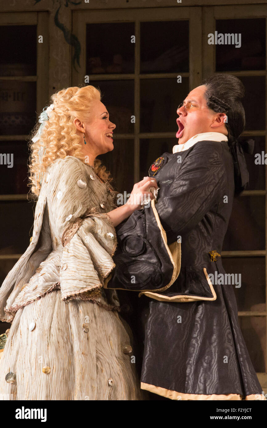 London, UK. 25/09/2015. Kathryn Rudge as Rosina with Eleazar Rodriguez ...
