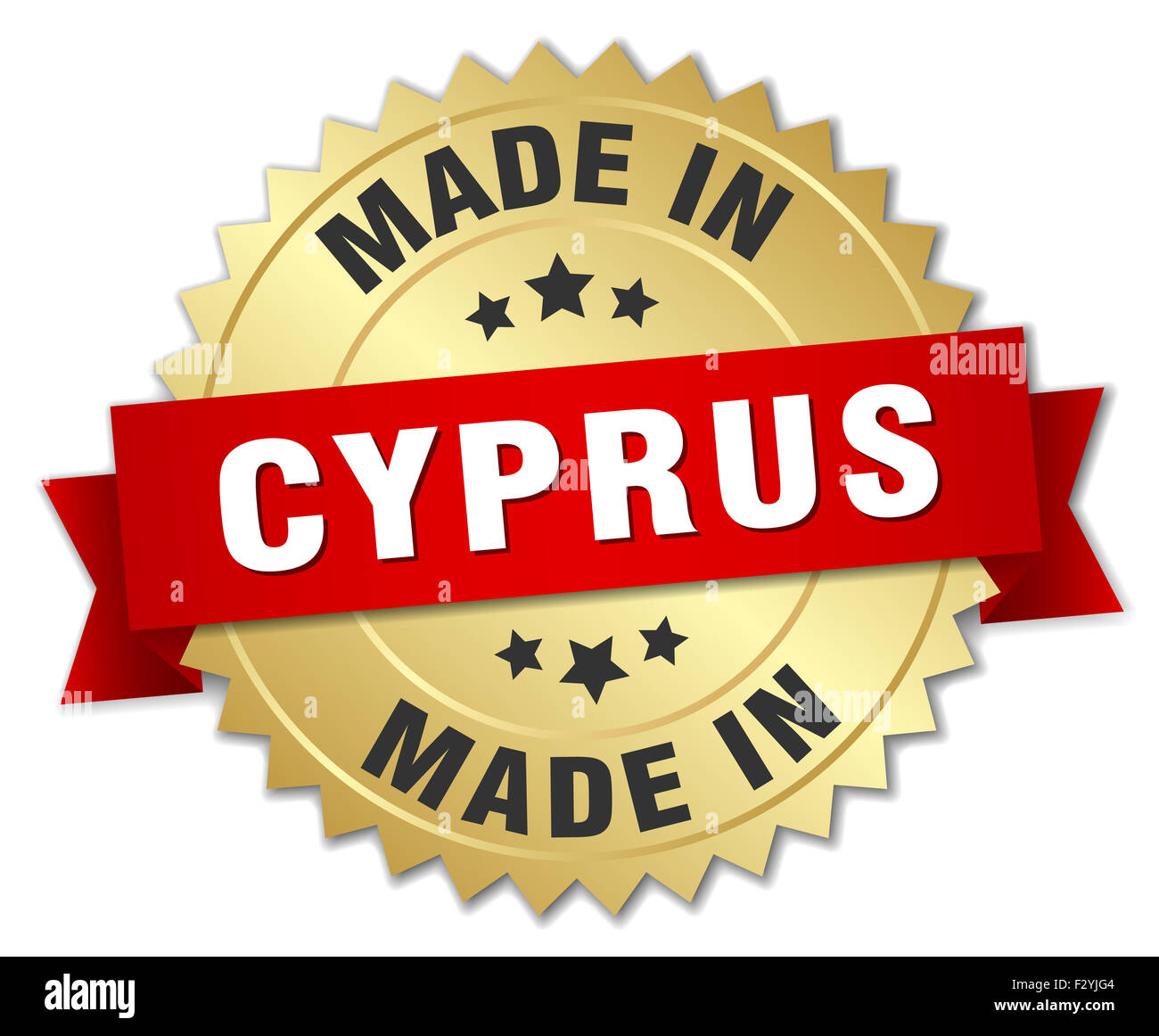 made in Cyprus gold badge with red ribbon Stock Photo - Alamy