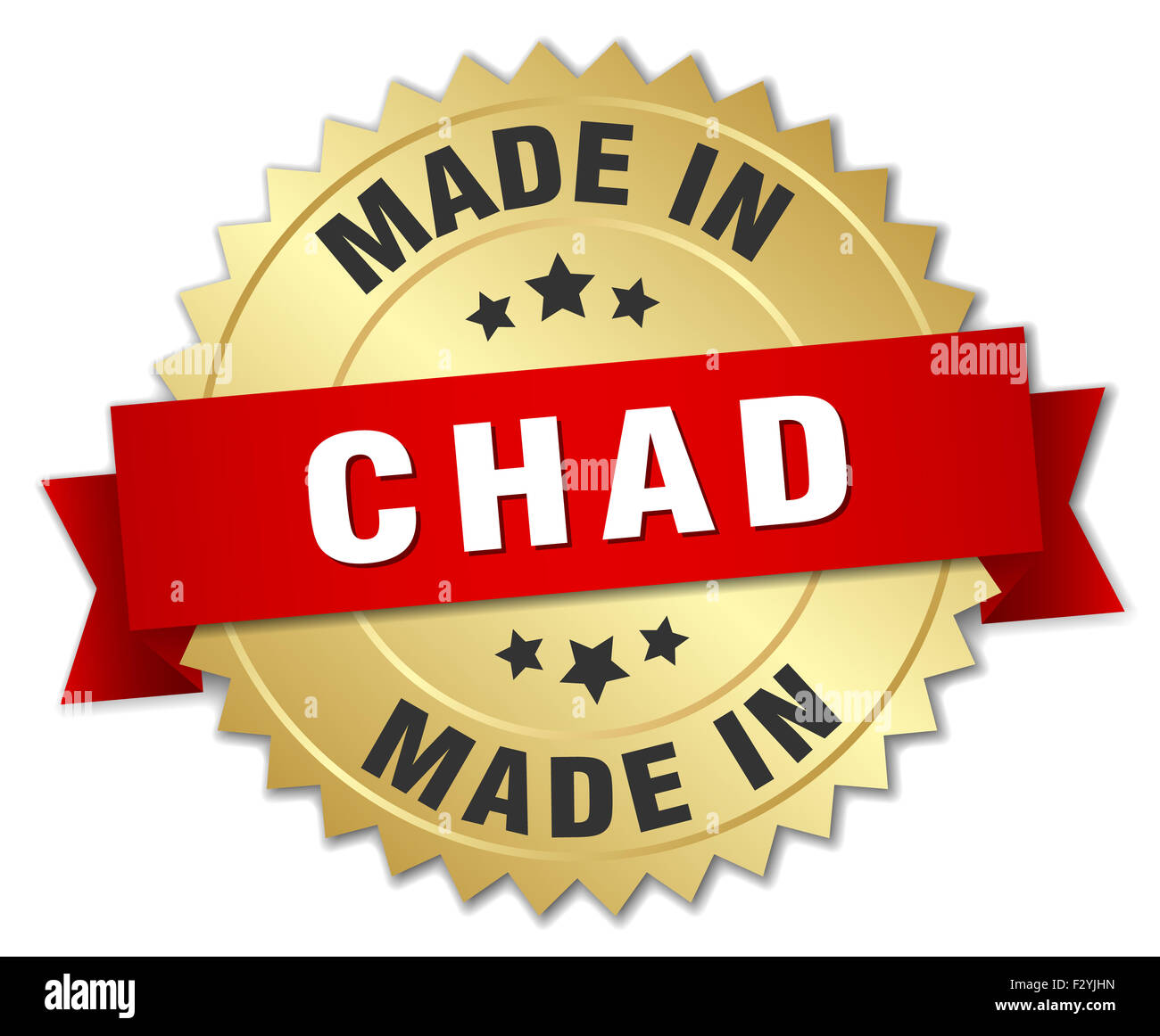 made in Chad gold badge with red ribbon Stock Photo - Alamy