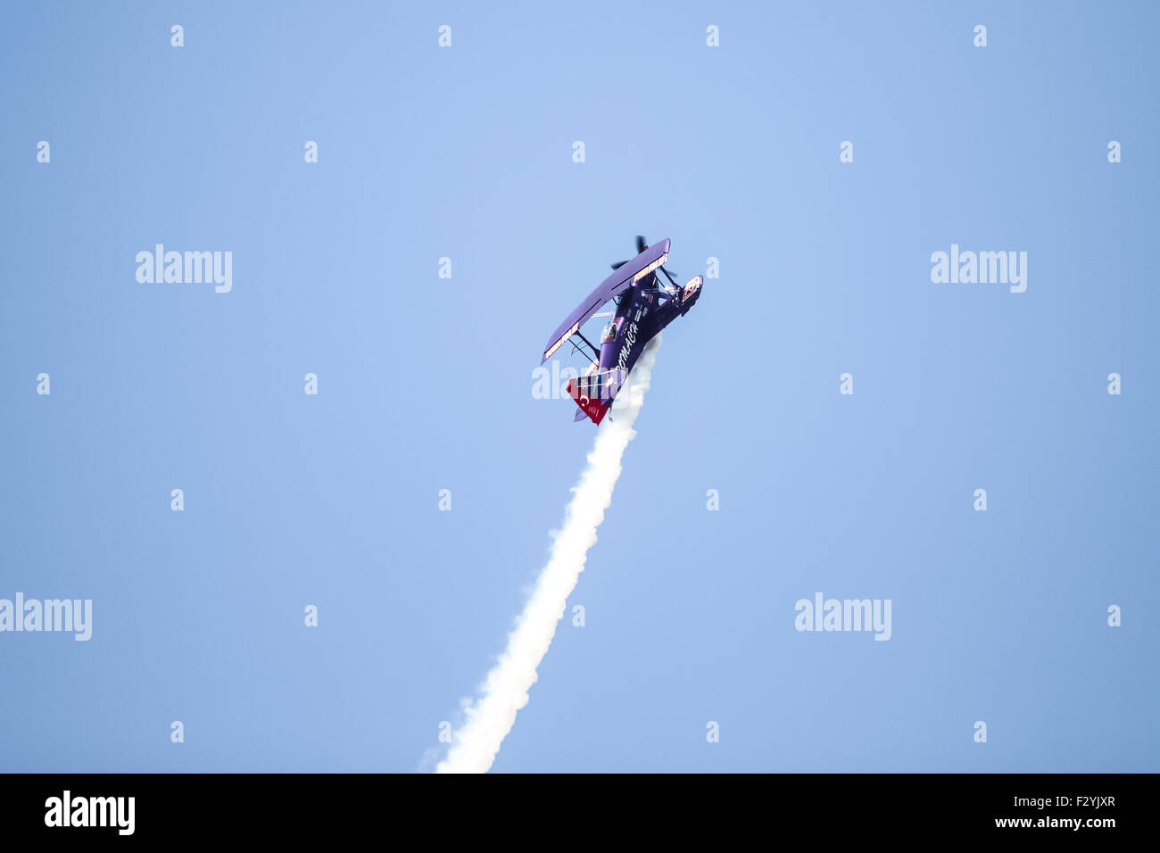Ali Ismet Ozturk piloting his special biplane called Purple Violet at ...