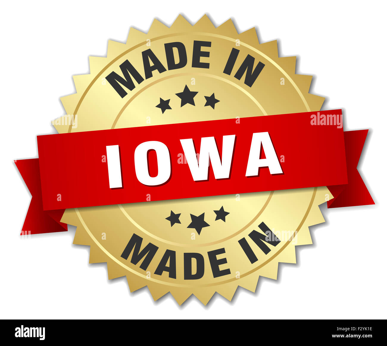 made in Iowa gold badge with red ribbon Stock Photo - Alamy