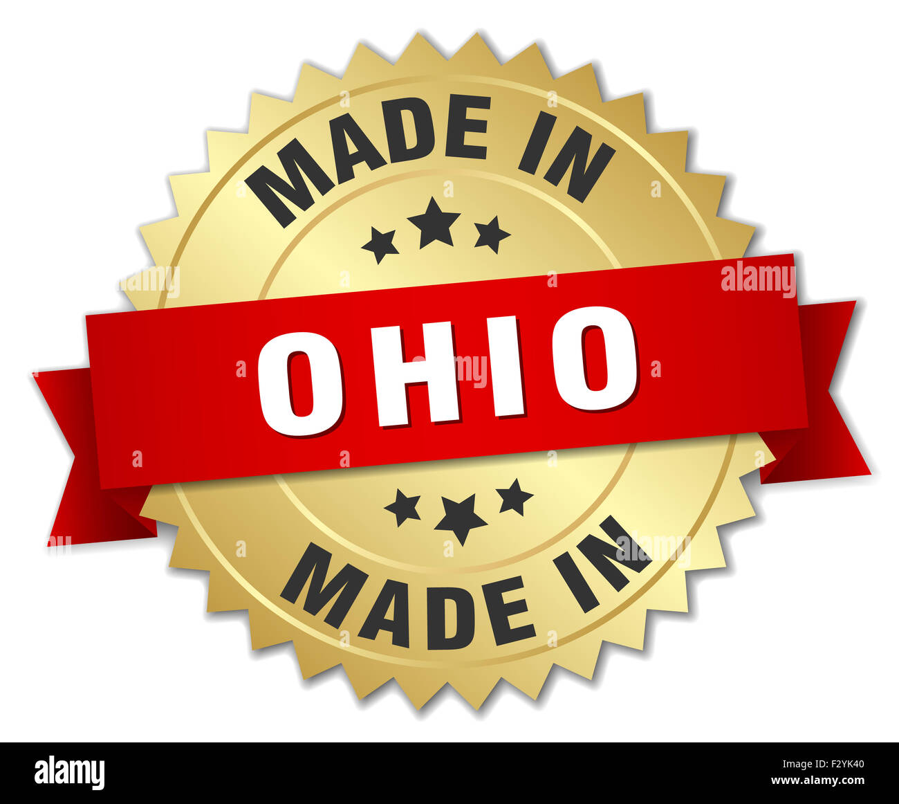 made in Ohio gold badge with red ribbon Stock Photo - Alamy