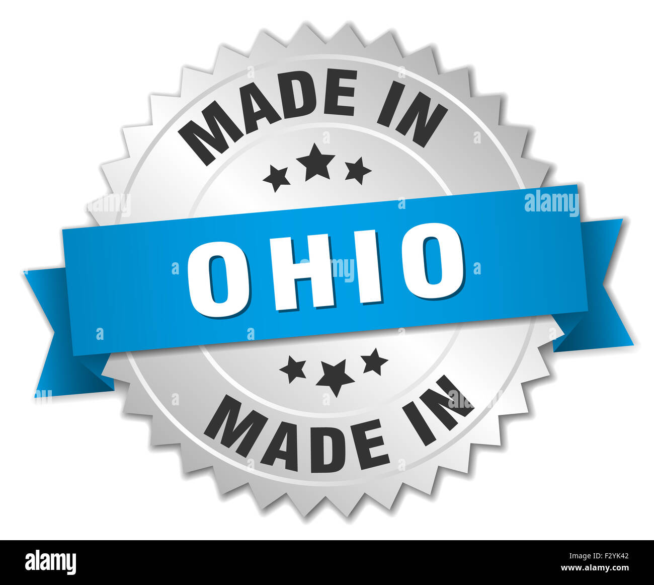 made in Ohio silver badge with blue ribbon Stock Photo - Alamy