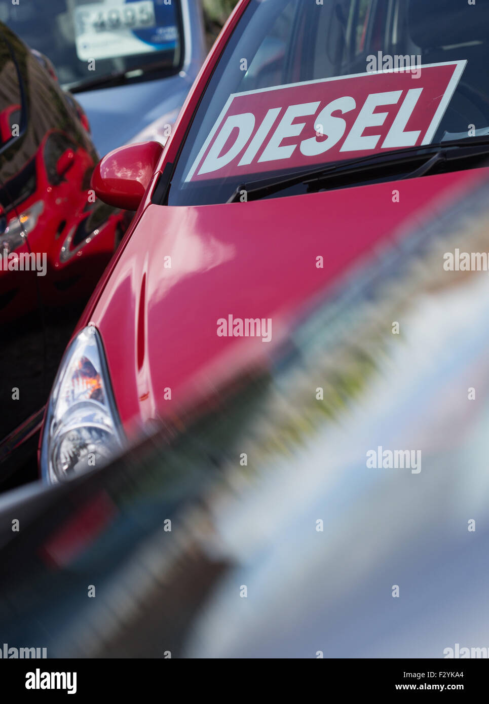 diesel sign in window of for sale car Stock Photo - Alamy