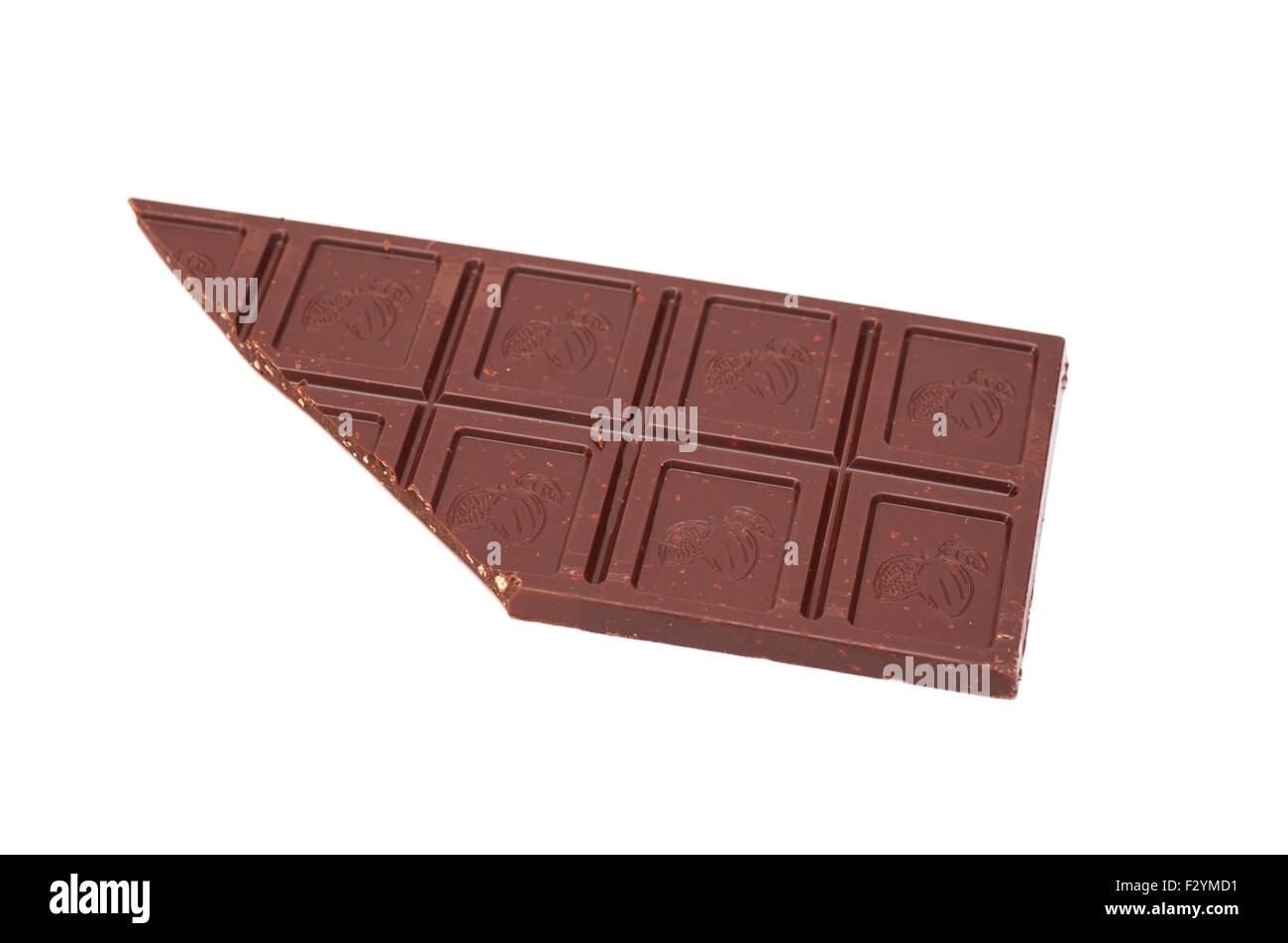Broken chocolate bar on a white background Stock Photo - Alamy