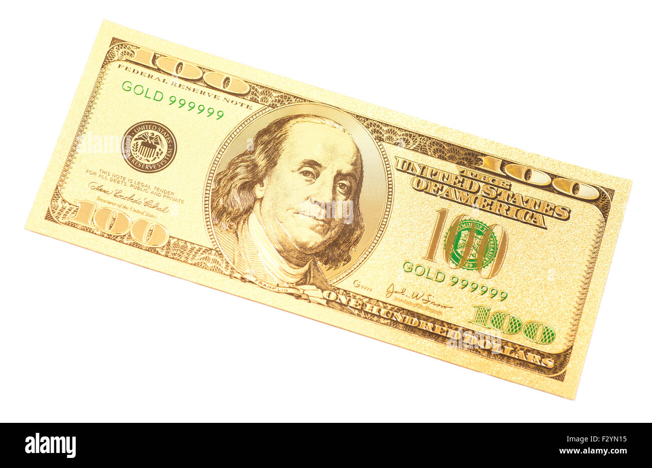 Golden one hundred dollars banknote Stock Photo - Alamy