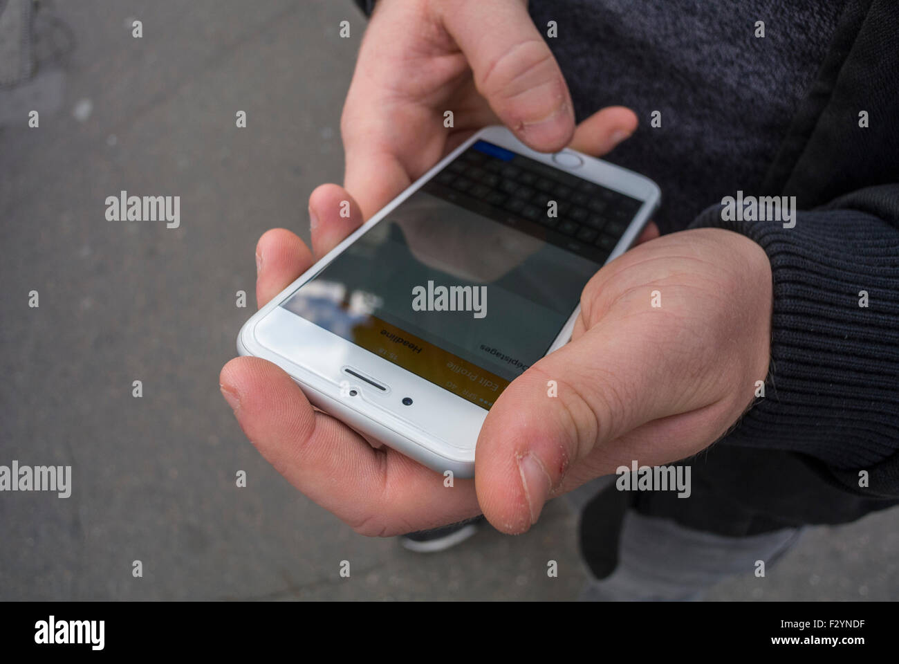 Paris, France, Close up, Hands, Man Holding IPHONE Close up, Smart ...
