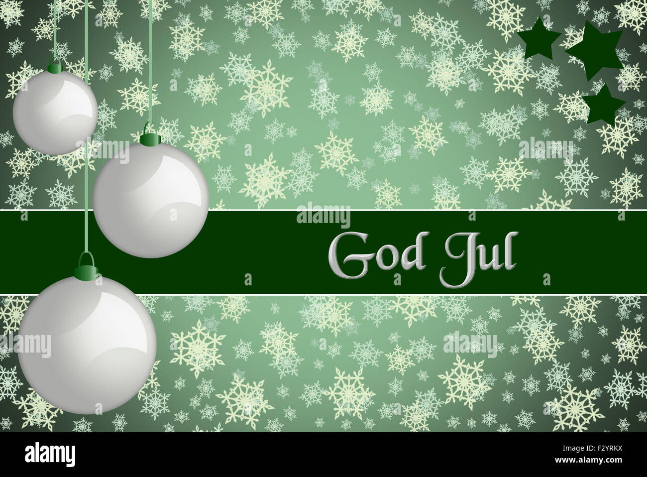 Christmas greeting card. "God Jul" Green colored Christmas card with ...