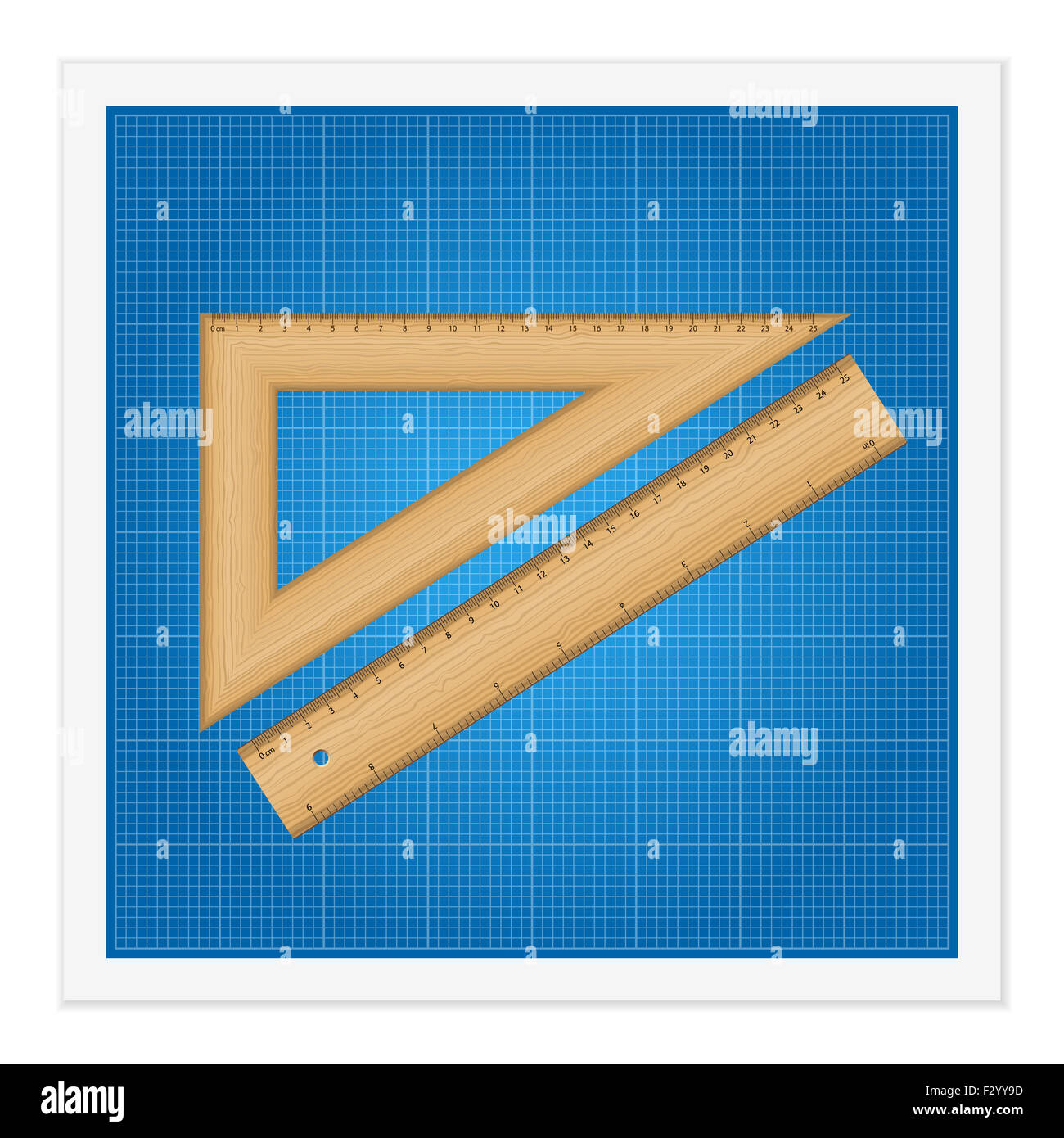 Blueprint and ruler instruments on a white background Stock Photo - Alamy
