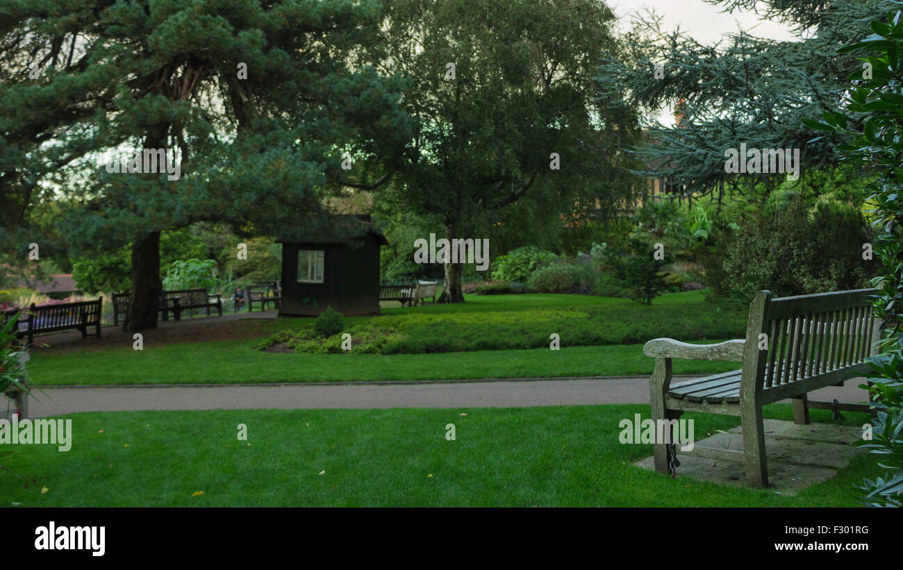 A bench in the park at Coombe Gardens in Croydon, Surrey Stock Photo ...